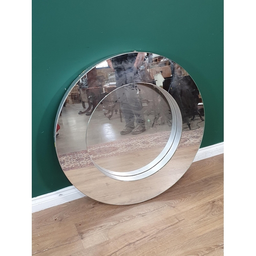 A large modern circular Wall Mirror with silver plated frame, 3ft diam ...