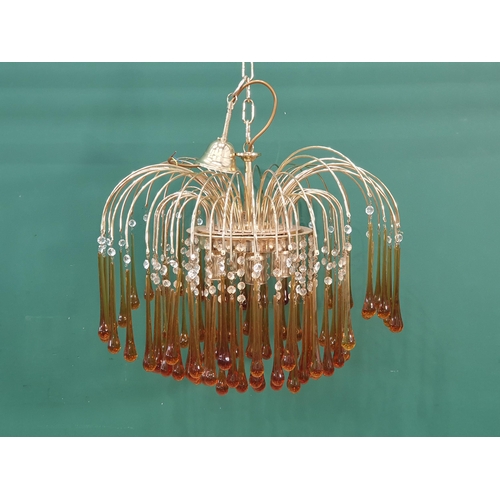 A brass Ceiling Electrolier with amber glass droplets 1ft 10in D x 1ft ...