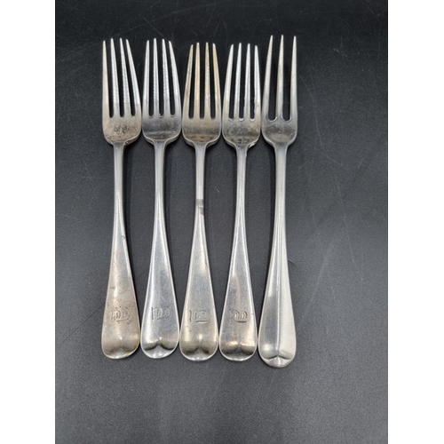 Four Victorian silver Dessert Forks old english pattern engraved ...