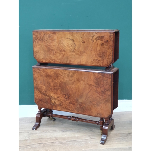 A late Victorian burr walnut two tier Sutherland Table with moulded and ...