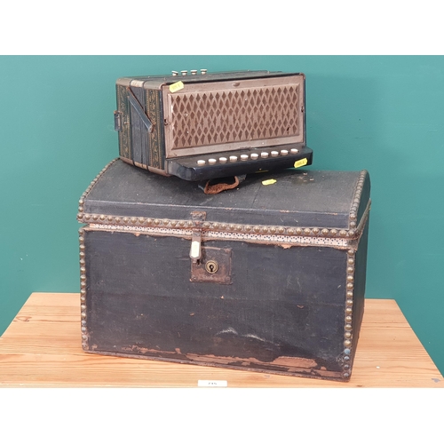 A small leather covered Domed Trunk, labelled "Daniel Moss, Trunk Maker ...