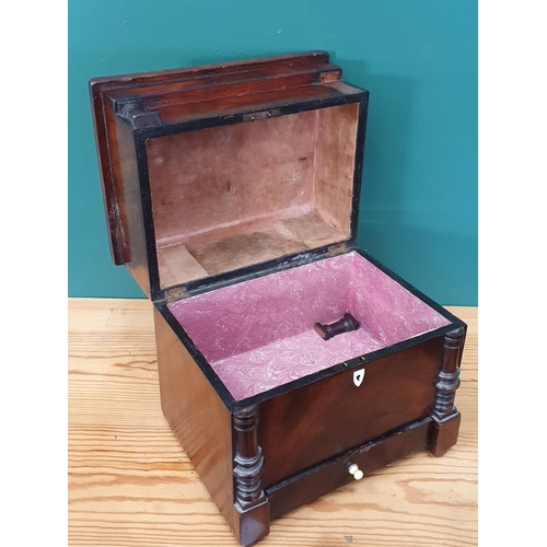 A 19th Century mahogany box in the form of a chest with hinged cover ...