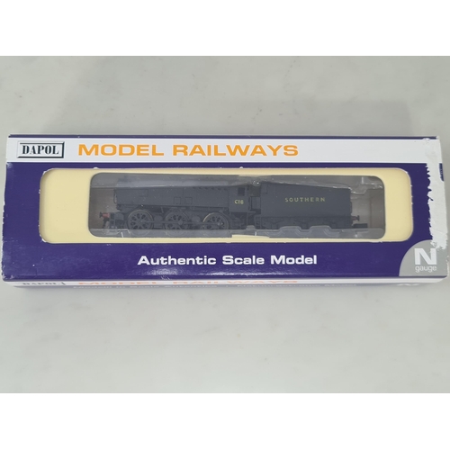 A boxed Dapol N gauge Q1 Class Locomotive in Southern Region black livery