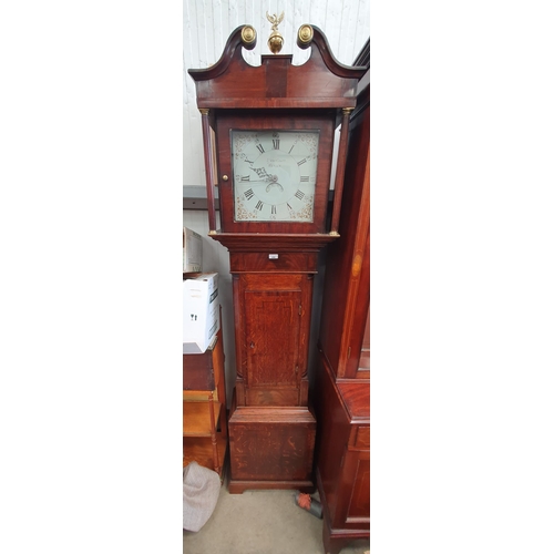 A 19th Century mahogany and oak Longcase Clock with painted square dial ...