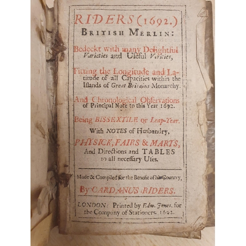 RIDERS Cardanus, Riders (1692) British Merlin, pub London, Edward Jones ...