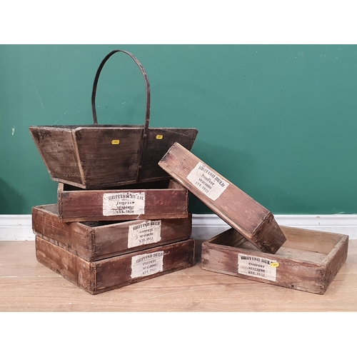 A stack of wooden Bulb Trays and a wooden Trug (R8)