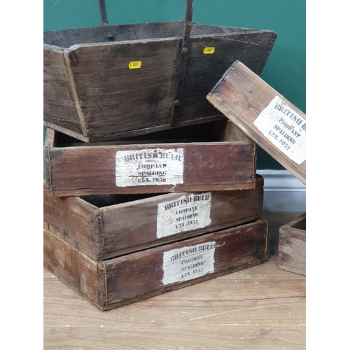 A stack of wooden Bulb Trays and a wooden Trug (R8)