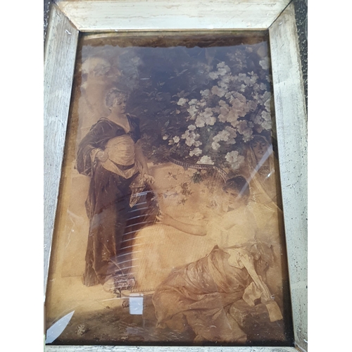 A gilt framed Print on glass of two ladies in 19th Century costume 9in ...