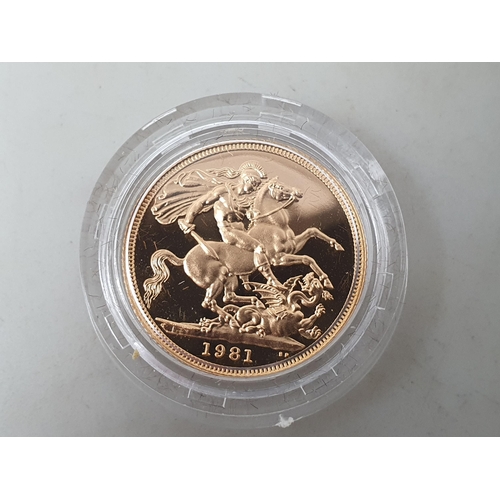 A Queen Elizabeth II Gold Proof Sovereign, 1981, in case of issue, with ...