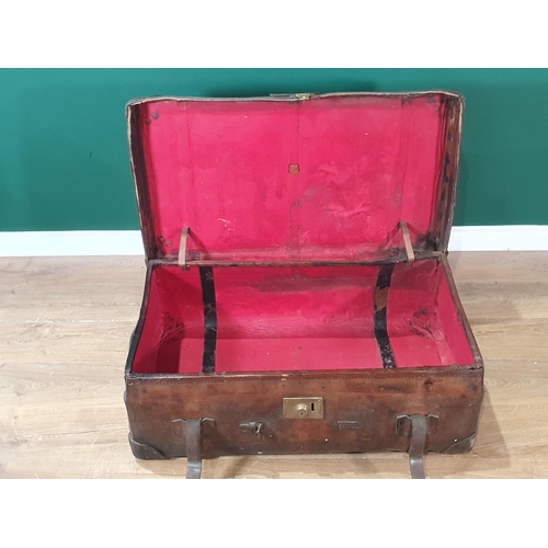 A large leather Trunk with brass fittings, 3ft 1in W, (R7)