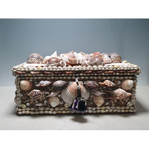 A large decorative wooden Shell encrusted Casket, 7.5in High x 1ft 8in ...