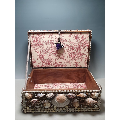 A large decorative wooden Shell encrusted Casket, 7.5in High x 1ft 8in ...