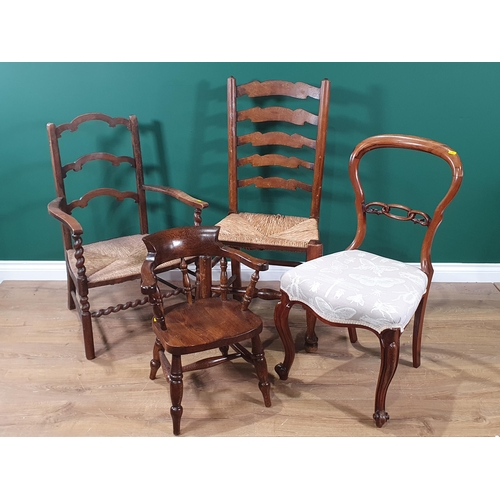 A rush-seated ladder back single Chair, A/F, a Child's spindle back ...