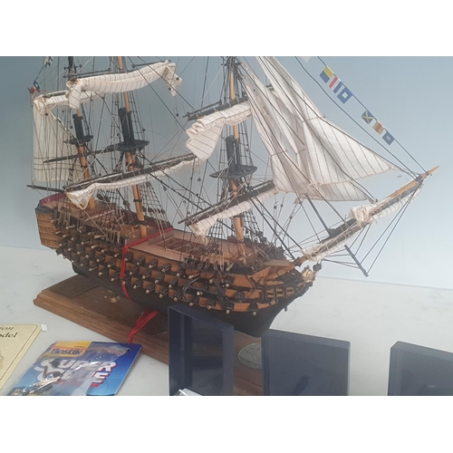 A model of HMS Victory Trafalgar 200 Edition, 18in L, and three Flag ...