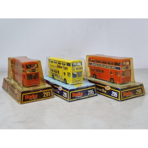 A boxed Dinky Toys No.291 Atlantean City Bus and two boxed No.295 ...