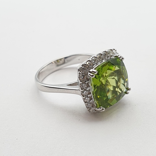 A Peridot and Diamond Cluster Ring corner claw-set square mixed-cut ...