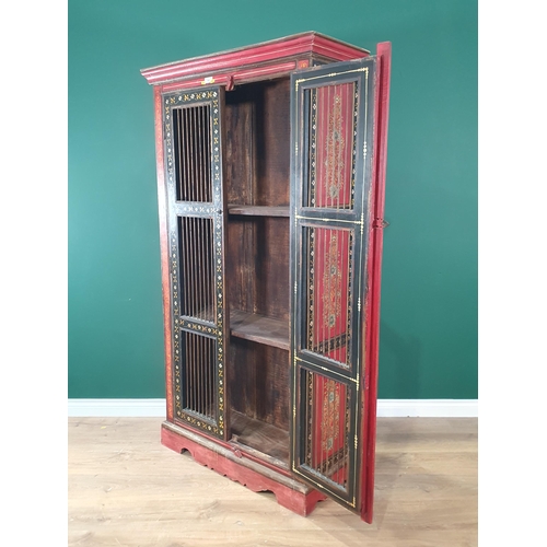 An Indian painted hardwood Cupboard/Food Hutch with pair of metal ...