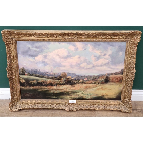 A. BOURDEL (?). An extensive landscape with distant church, oil on ...