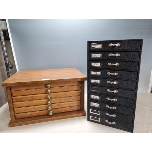 A 6-drawer wooden Coin Cabinet for various size coins, with one drawer ...