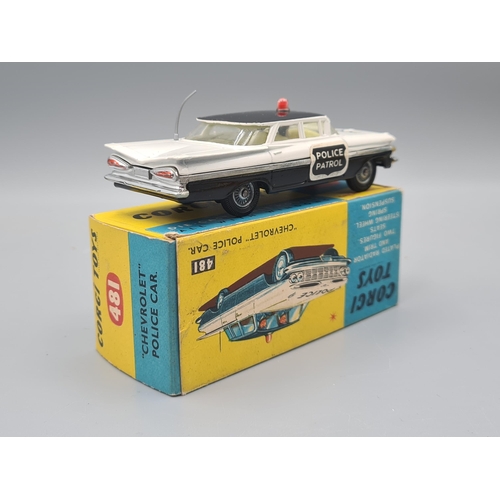 A boxed Corgi Toys No.481 Chevrolet Impala Police Car, M, box Ex plus