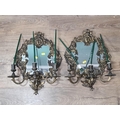 A pair of Rococo style brass framed Girandole Wall Mirrors with Pagan ...