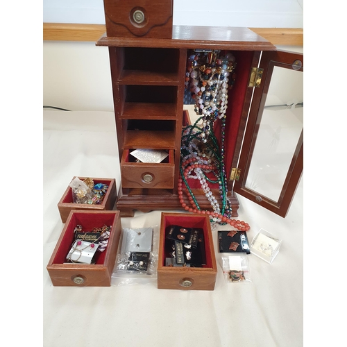A wooden 'wardrobe' Jewellery Box containing costume jewellery
