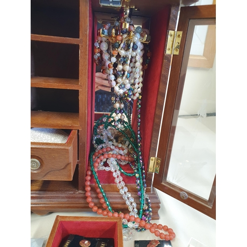 A wooden 'wardrobe' Jewellery Box containing costume jewellery