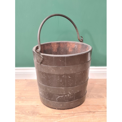 A 19th Century coopered oak Bucket with iron handle 1ft 1in H (R9)