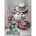 A gilt painted Fire Mark 'Salop', a selection of pottery Oil Lamps, a ...