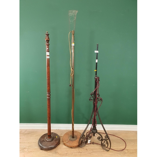 A cast metal scrolled tripod Standard Lamp Base, 56"High, a brass and ...