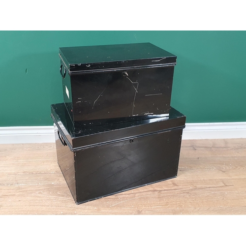 Two black painted metal Storage Boxes, 17in and 20in (R7)