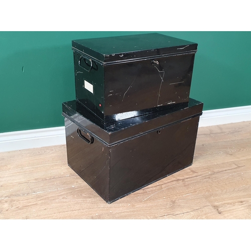 Two black painted metal Storage Boxes, 17in and 20in (R7)