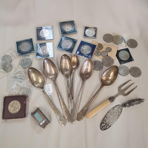Five white metal Spoons stamped 800, two small pieces of Silver for ...