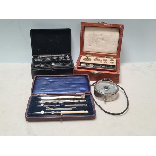 Two cases of small scientific Weights, a case of Drawing Instruments ...