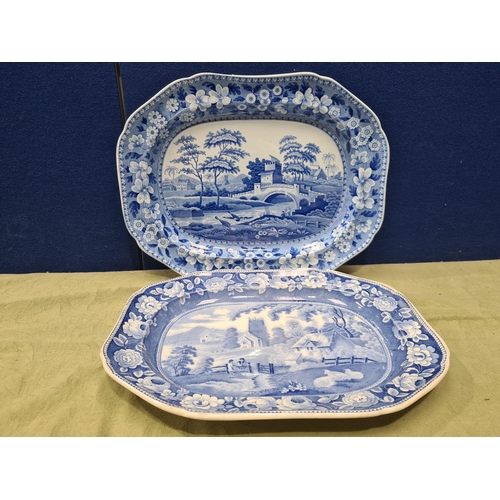 A 19th century Spode pottery Meat Plate printed river landscape with ...