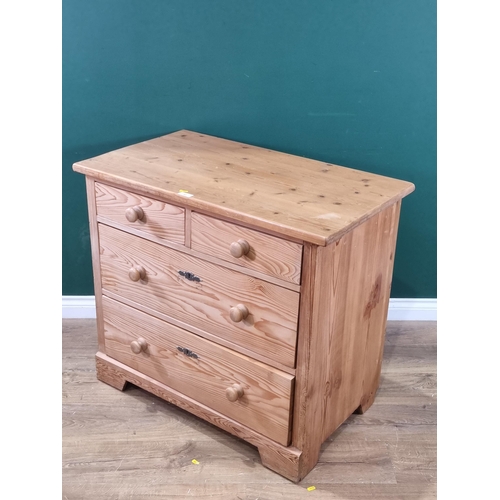 A pine Chest of two short over two long Drawers, 2ft 9"High x 3ft 2 ...