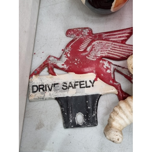 A pottery model of a Bear, a white painted Michelin Figure, 6in H, two ...