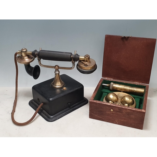 A vintage Telephone and a 'Quikko' Bulb Case in wooden box (R2)
