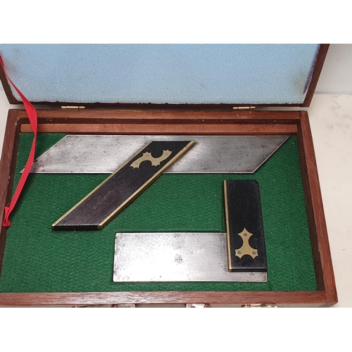 A William Marples Patent ebony and brass inset Square Set in case 13in ...