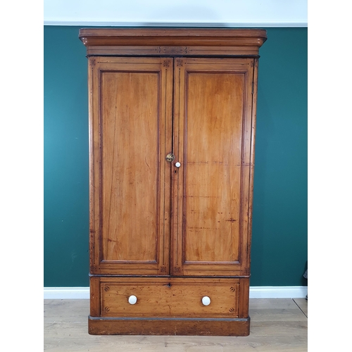 A Double Pine Wardrobe fitted pair of cupboard doors and single drawer ...