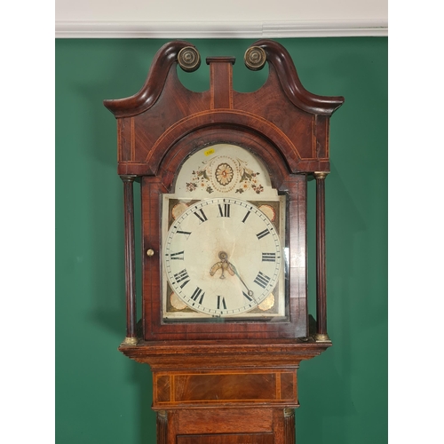 A Mahogany and crossbanded longcase clock with painted face, one weight ...