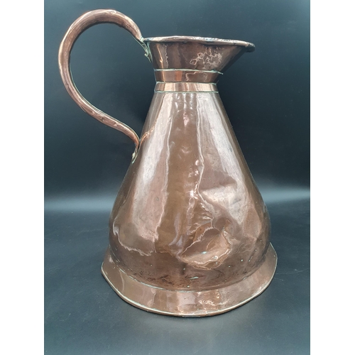A large antique copper two Gallon Flagon with loop handle, 16in (R4)