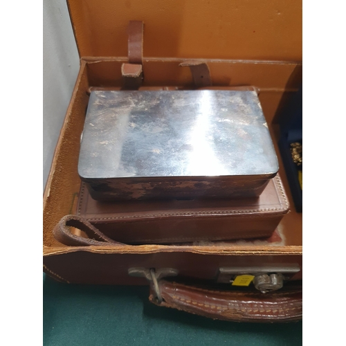 A James Dixon Sandwich Tin contained within leather travel pouch ...