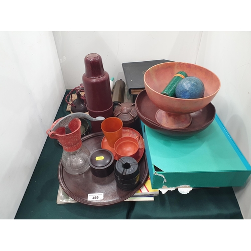 A selection of Bakelite items including Trays, a Flask, Rolling Pins ...