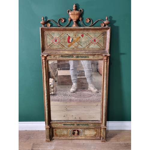 A French style painted Wall Mirror with gilded surmount and beaded ...