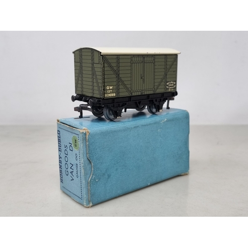 A boxed Hornby Dublo D1 GWR Goods Van, M, 9/48 box superb, minute ...