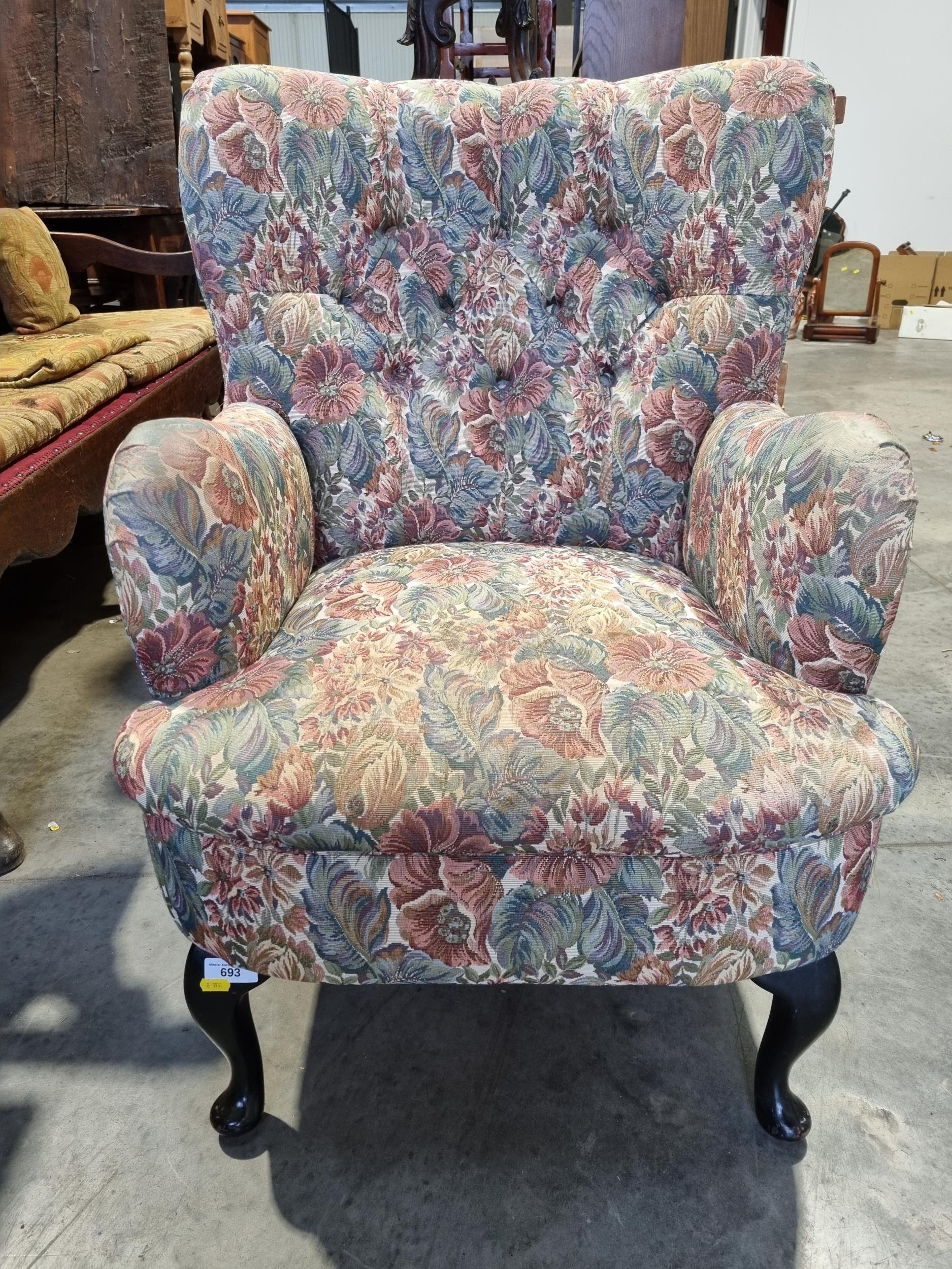 A button upholstered Armchair with cabriole front supports (SR2)