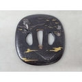 A large iron Tsuba - 3" x 3" mid Edo period of Saigyo and Mount Fuji ...