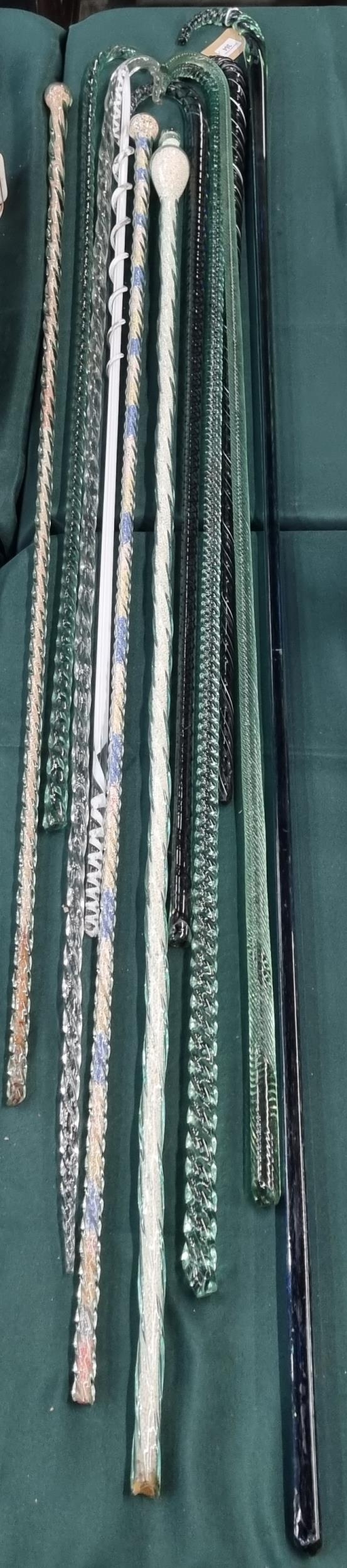 Eleven glass Walking Sticks/Canes of various designs, 4ft 10in - 3ft ...