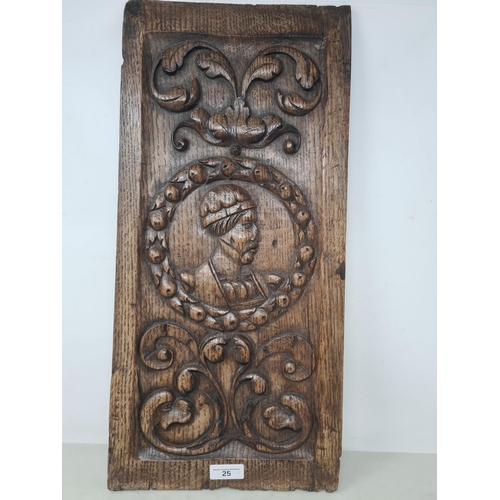 An early oak Panel carved central bust within circular cartouche ...